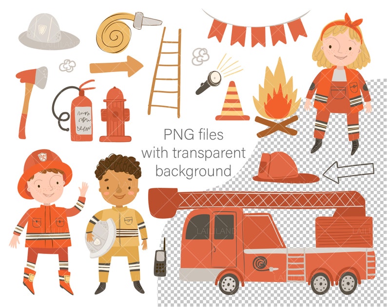 Firefighter Clipart Cute Fireman Clip Art Kids Firefighters | Etsy