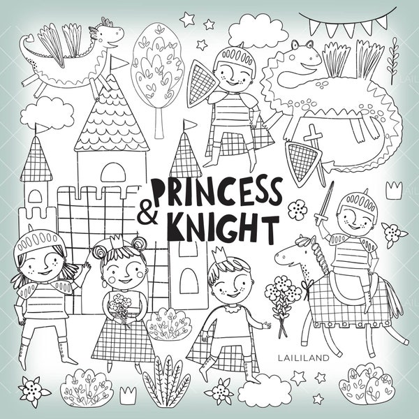 Black and White Princess Clipart - Etsy