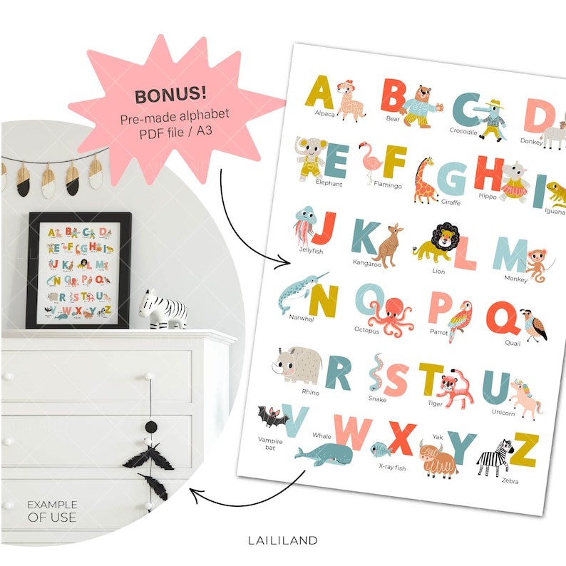 Animal Alphabet Clipart, Cute ABC PNG Files (digital Download) - Etsy