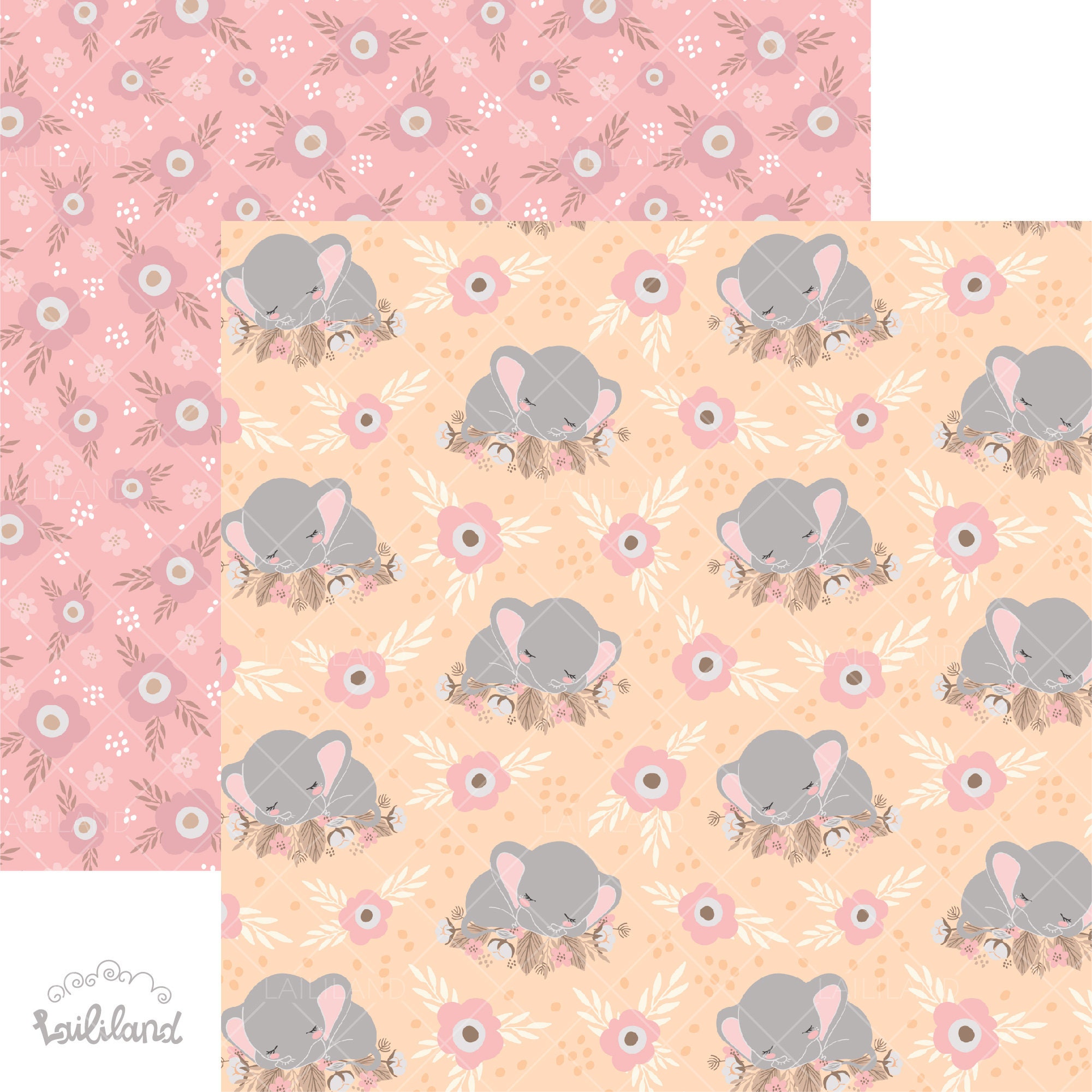 Digital Paper Baby Girl Baby Elephant Girl Seamless Patterns | Etsy