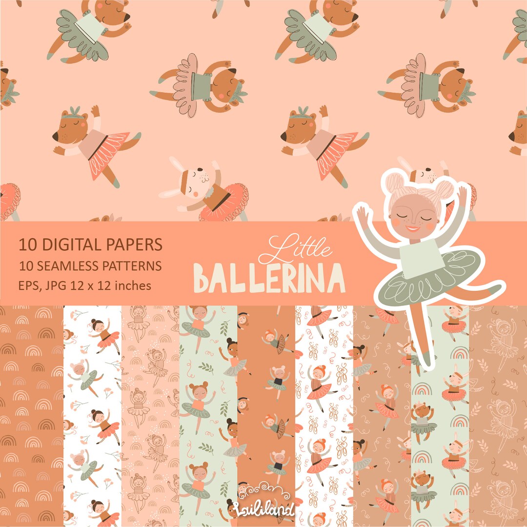 Ballerina Digital Paper, Seamless Pattern, Ballerina, Bunny, Bear ...