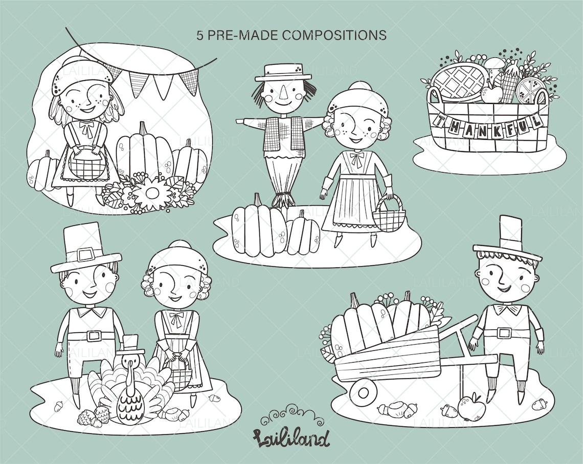 Thanksgiving Black and White Clipart Happy Thanksgiving - Etsy