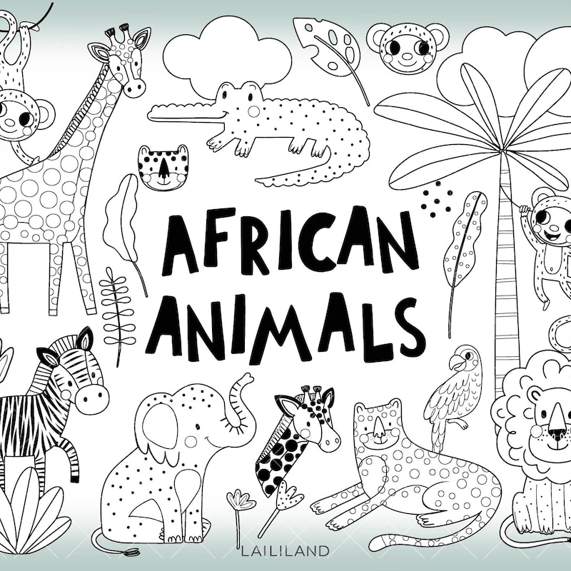 Black and White Jungle Animal Clipart - Etsy