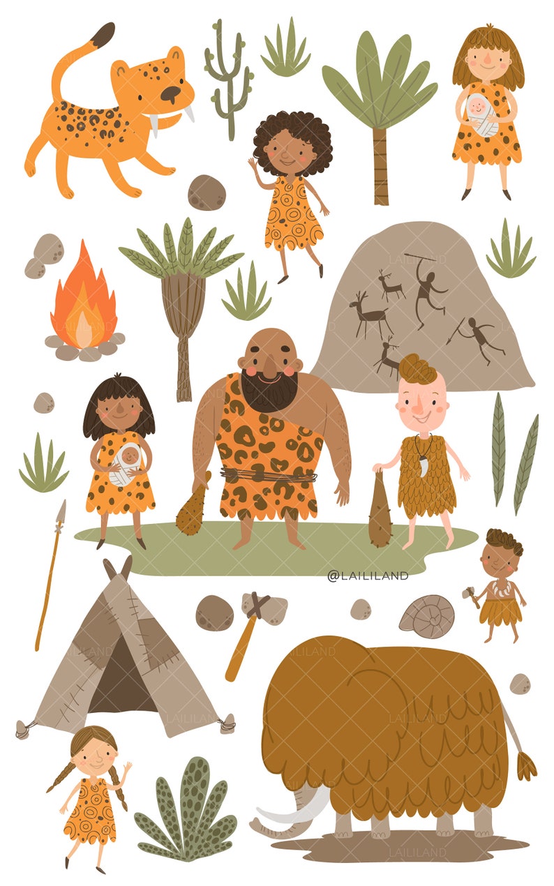 Stone Age Clipart Prehistoric Era Clip Art Ice Age Family - Etsy