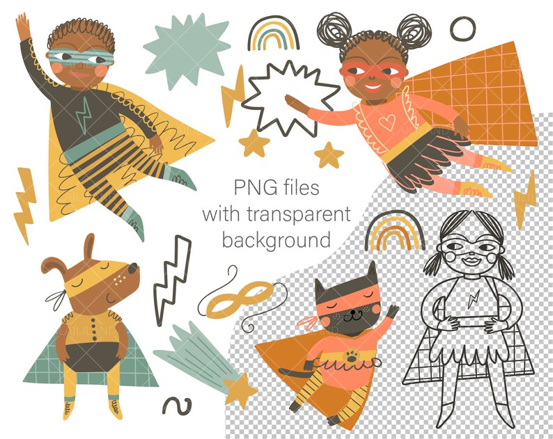 Superhero Bundle Superhero Boy Girl Clipart Kids Seamless - Etsy