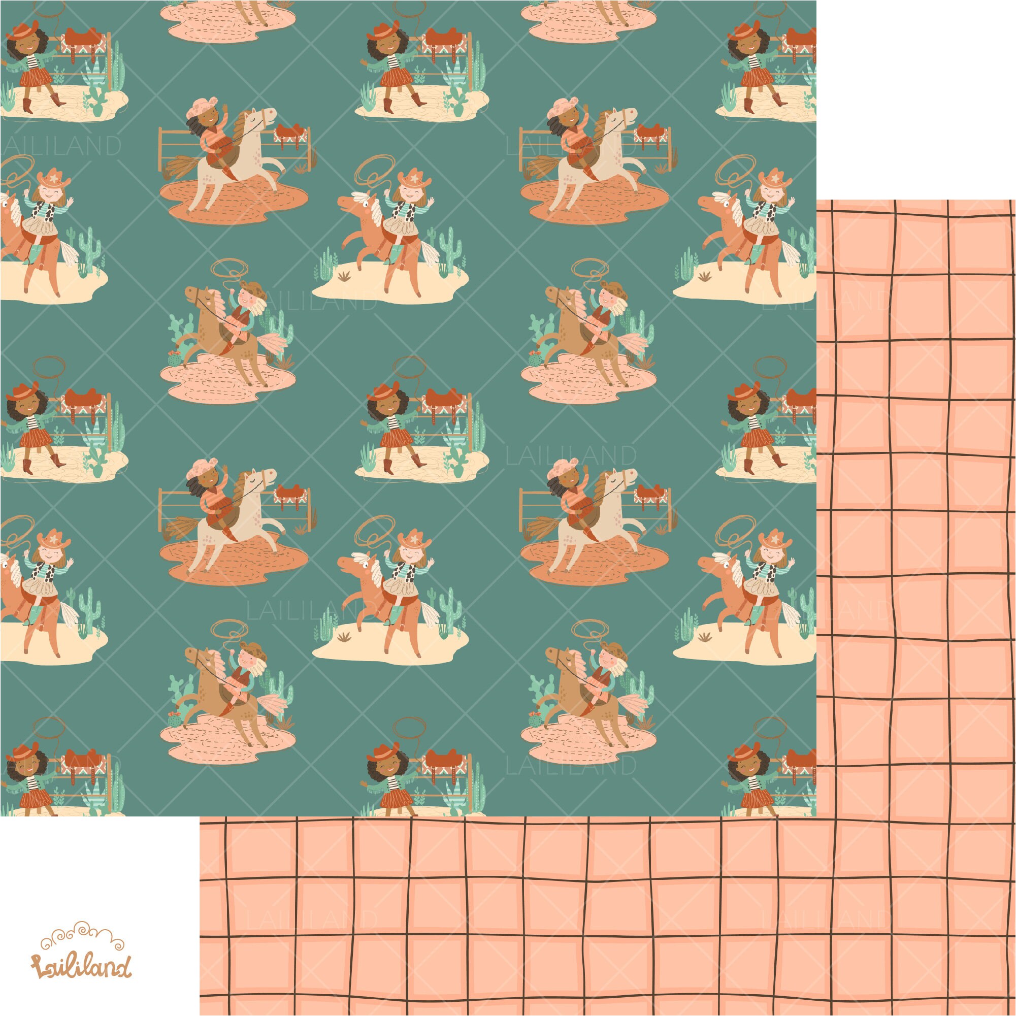 Cowgirl digital paper kids seamless pattern western girl | Etsy