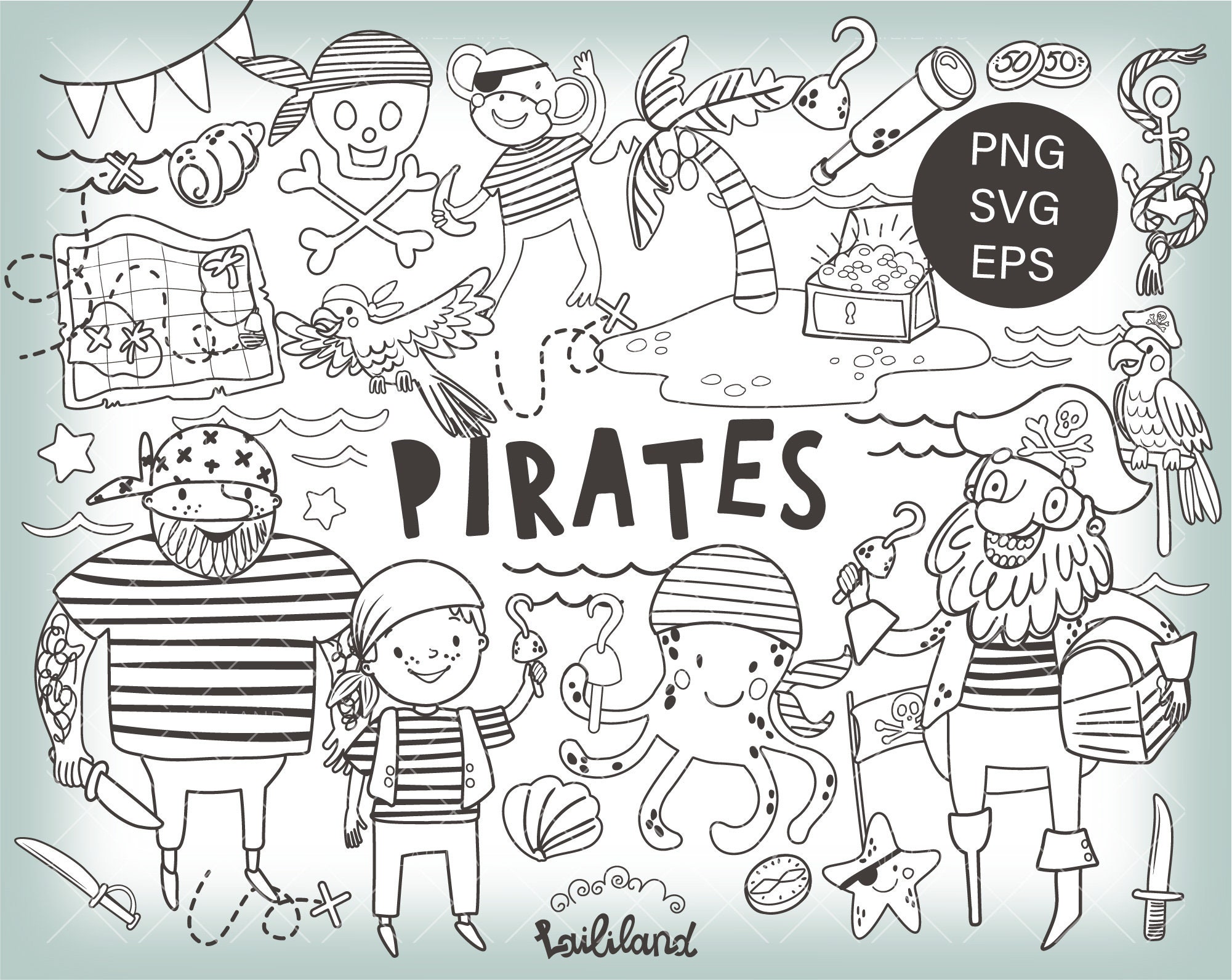 Cute Pirate Clipart Black And White