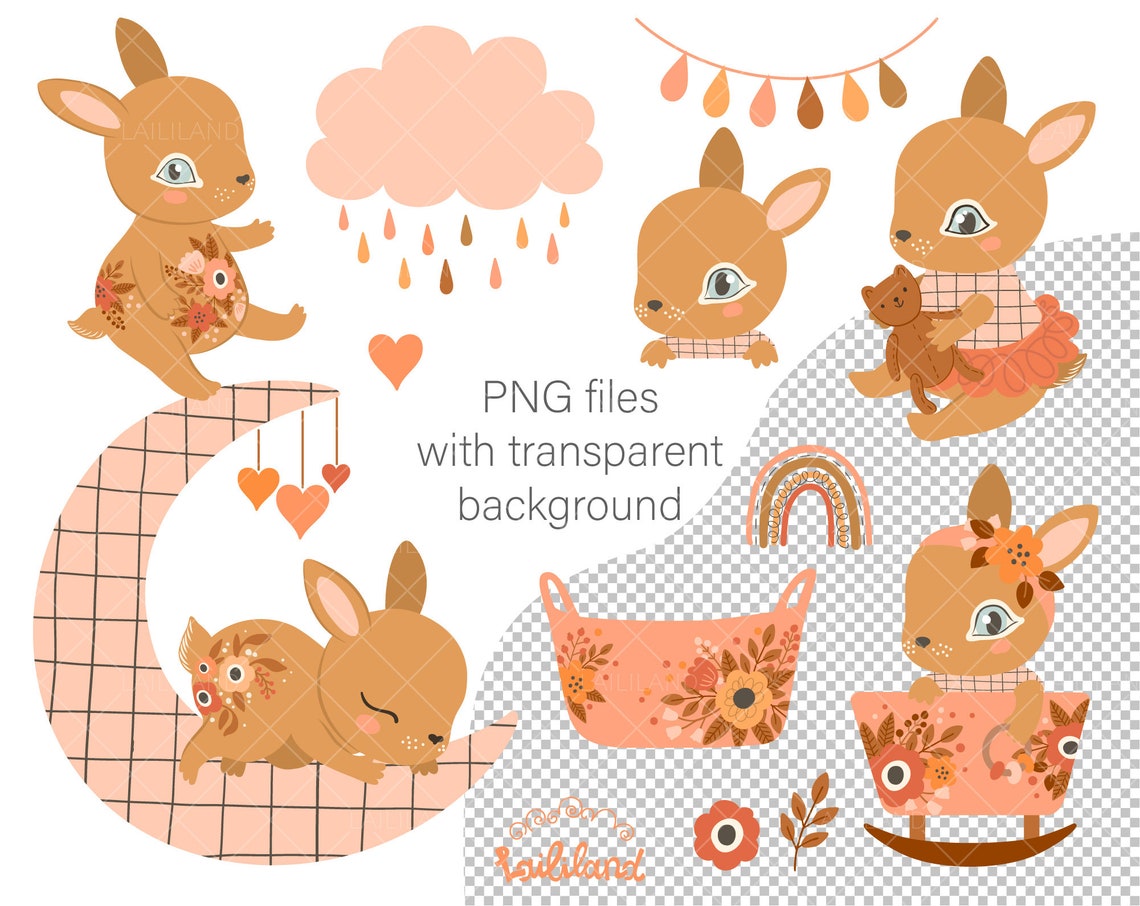 Baby Bunny Girl Clipart Newborn Clipart Baby Shower Clipart - Etsy UK