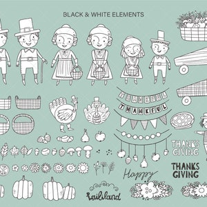 Thanksgiving Black and White Clipart, Happy Thanksgiving Doodle Clip ...