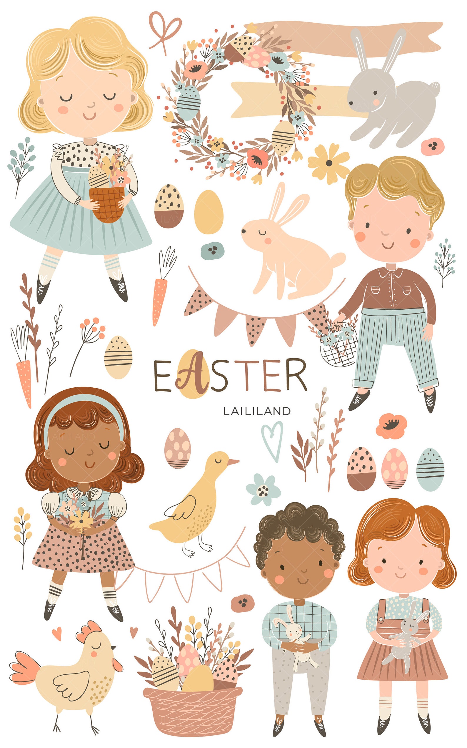 Easter Clipart Easter Kid Png Files Spring Clip Art Bunny - Etsy