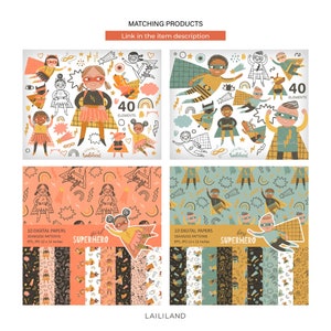 Superhero Black and White Clipart, Superhero Doodle Clipart, Girl and ...