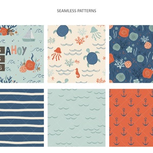 Nautical Digital Paper, Sea Seamless Pattern, Digital Background ...