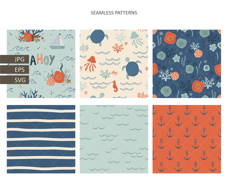 Nautical Digital Paper Sea Seamless Pattern Digital - Etsy