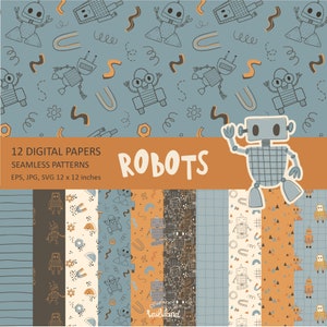Robot Digital Paper, Seamless Pattern, Cute Robots Digital Background ...