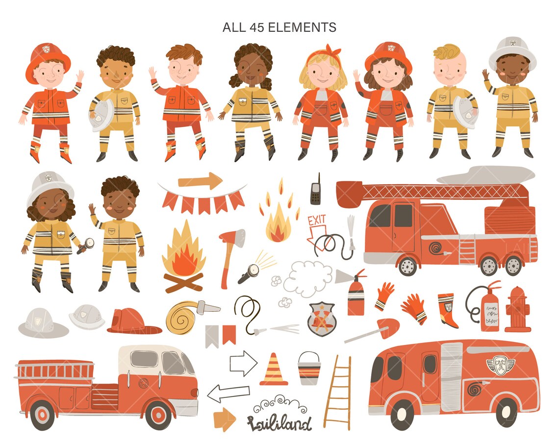Firefighter Clipart Cute Fireman Clip Art Kids Firefighters - Etsy UK