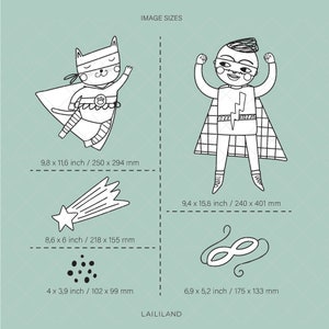 Superhero Doodle Clipart: Kids Superheroes Black and White Line Art ...