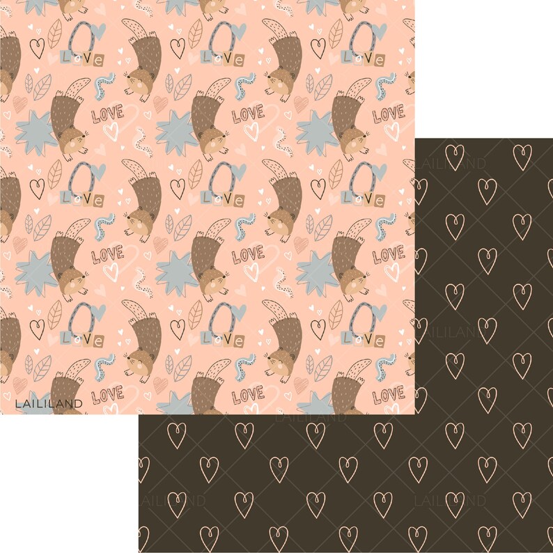 Otter Digital Paper Animal Seamless Pattern Love Digital | Etsy