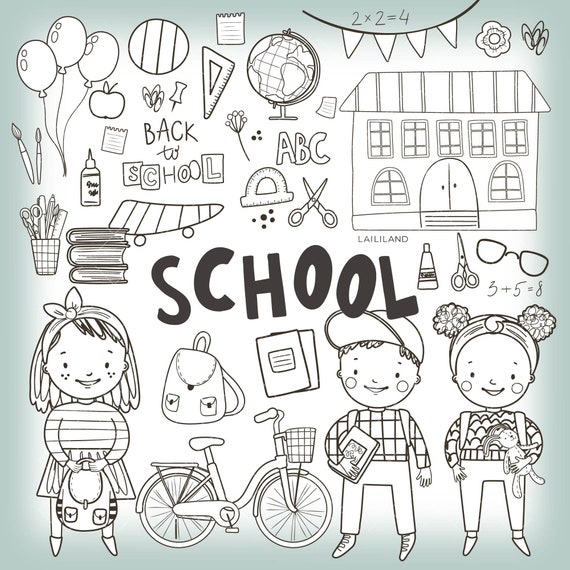 Imágenes Escolares Clip Art En Blanco Y Negro Ilustración Vectorial