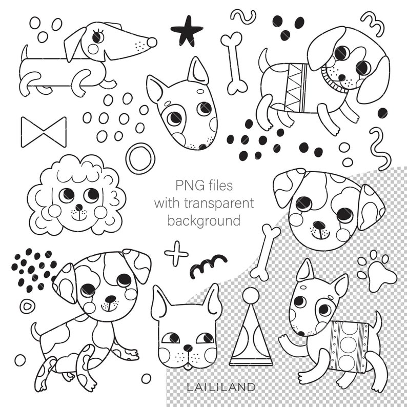 Dog Doodle Clipart: Black and White Line Art (digital Download) - Etsy