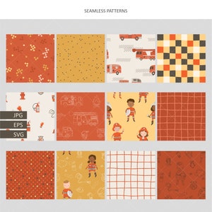 Firefighter Digital Paper, Fireman Seamless Paper, Kids Firefighter ...