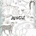 Jungle Animal Black and White Clipart, Safari Doodle Clip Art, African ...