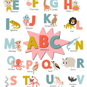 Animal Alphabet Clipart, ABC Clip Art, Cute Animals Png Files, Alphabet ...