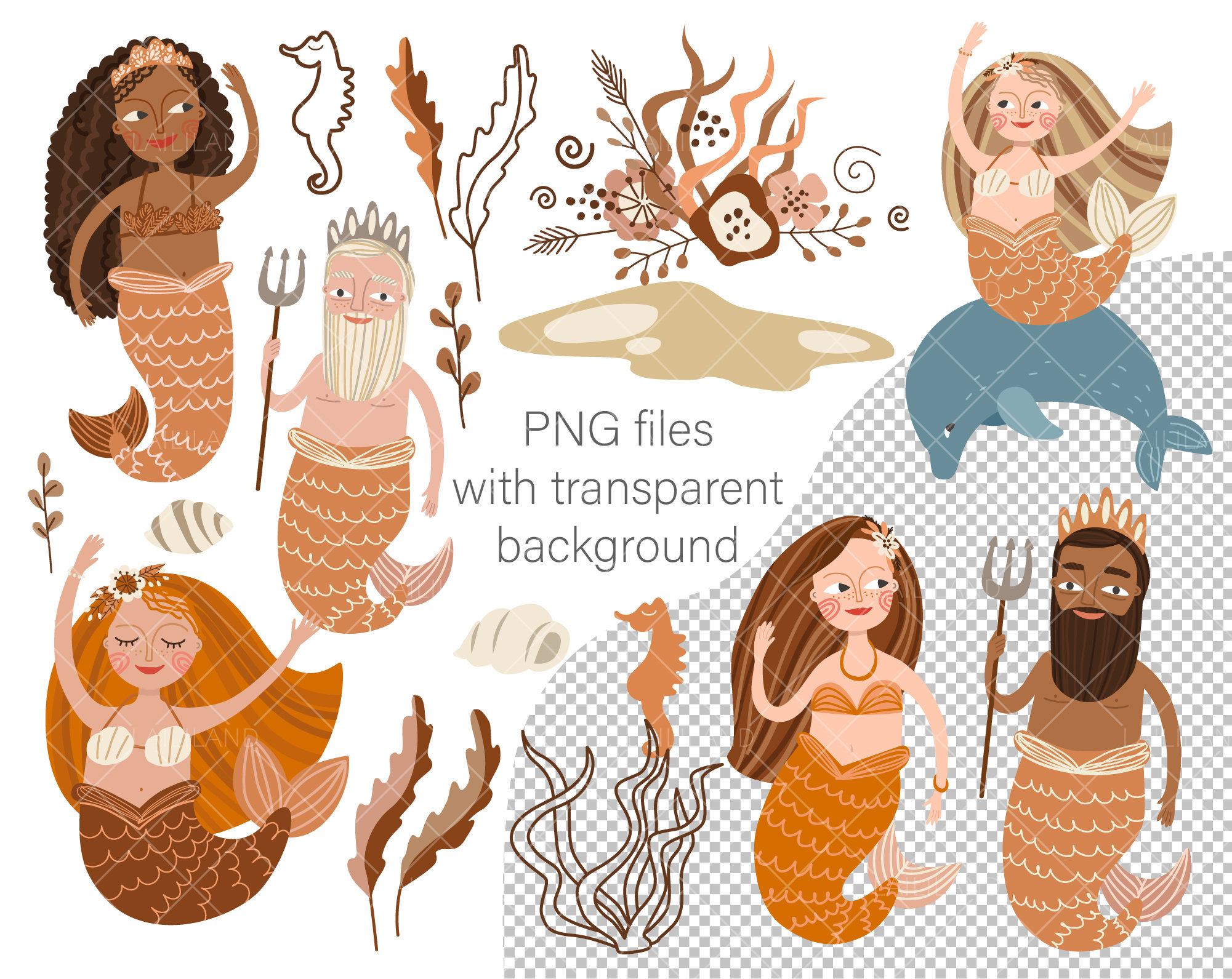 Mermaid Clipart: Boho Vector Illustration Set (digital Download) - Etsy UK
