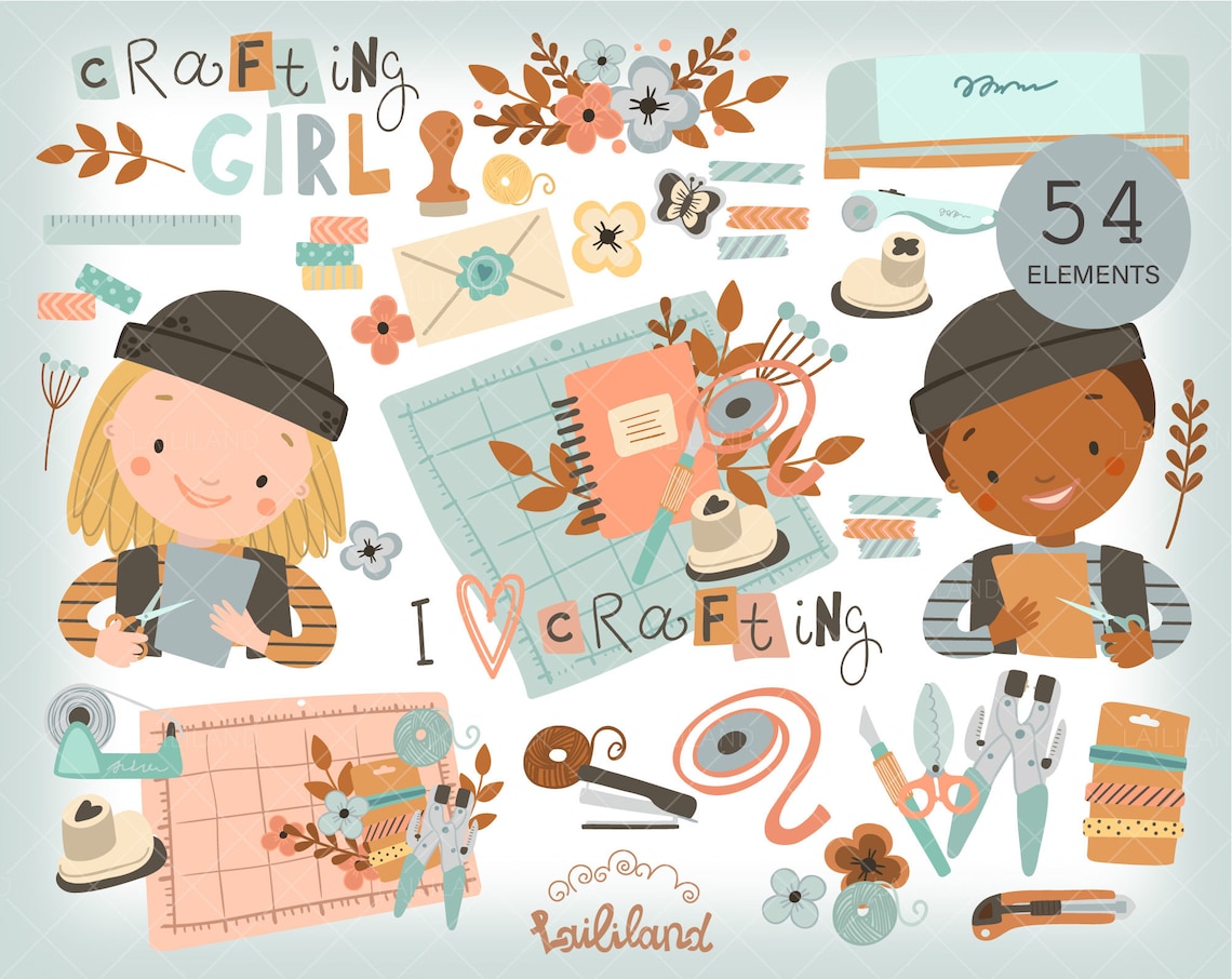 Crafting Clipart Crafting Supplies Png Files Crafting Girl | Etsy