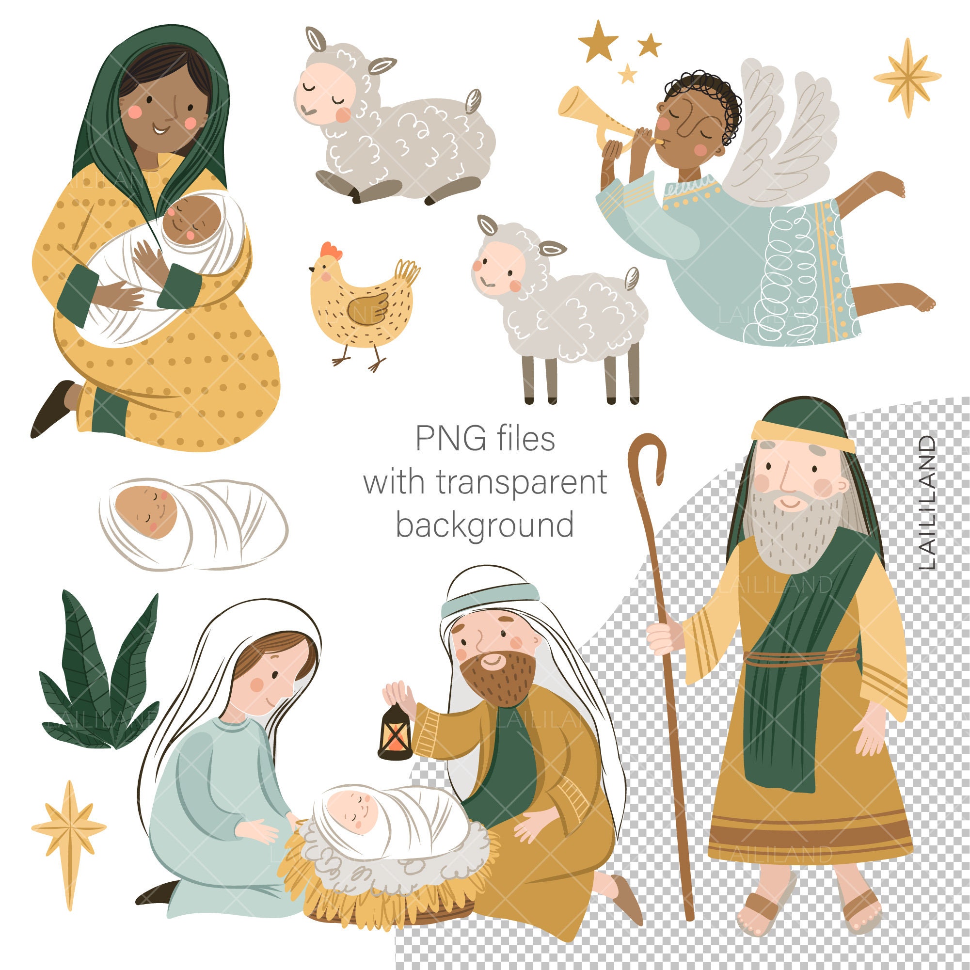 Nativity Scene Clip Art Mary Joseph and Baby Jesus Png - Etsy