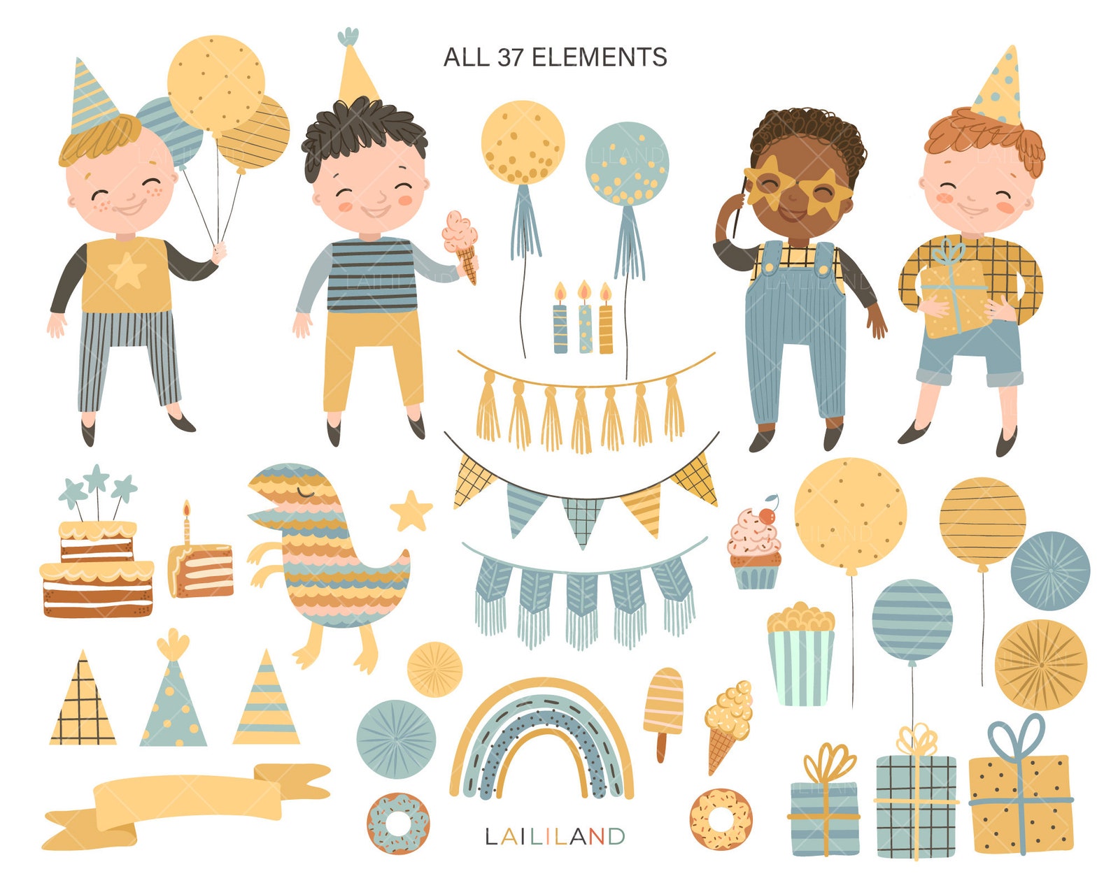 Birthday Party Boy Clip Art Birthday Party Clipart Birthday - Etsy