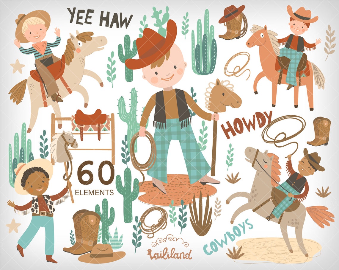 Cowboy clipart little boy clipart african american cowboy | Etsy