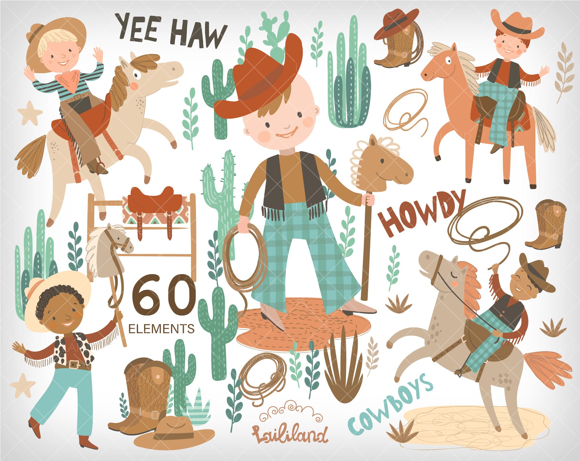 Cowboy clipart little boy clipart african american cowboy | Etsy