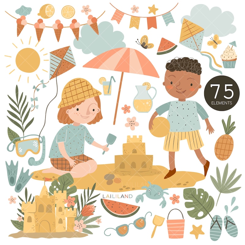 Kids Summer Clipart - Etsy