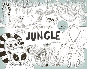 Jungle Animals Digital Stamp Animal Clipart Coloring - Etsy