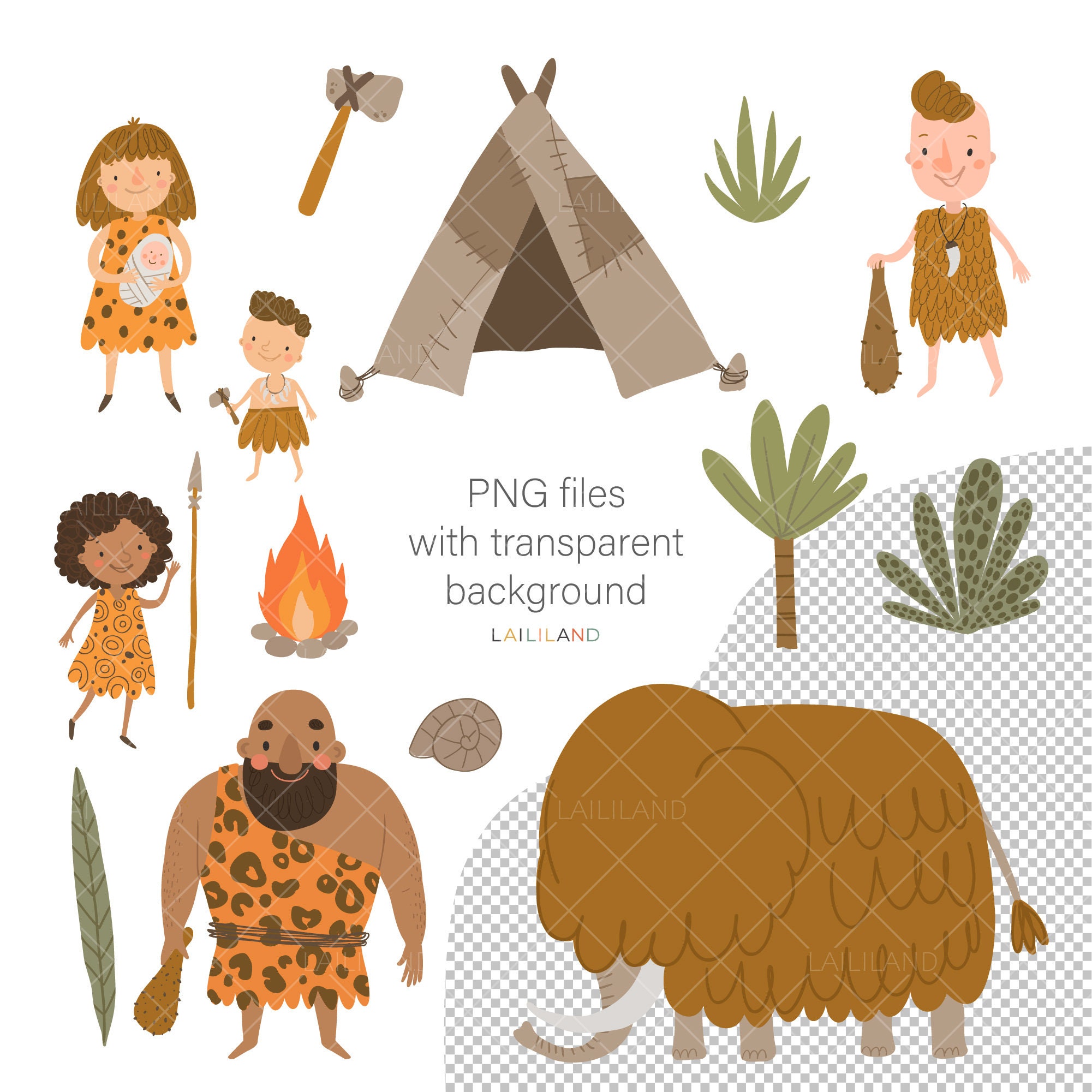 Stone Age Clipart Prehistoric Era Clip Art Ice Age Family - Etsy