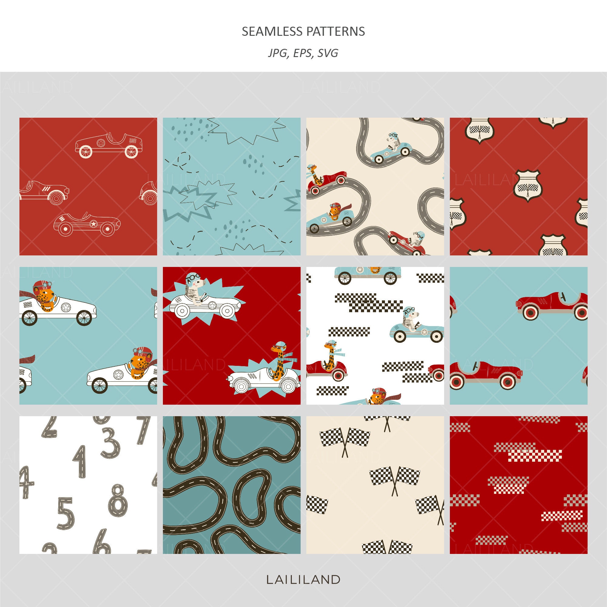 Race Car Digital Paper Animal Racer Digital Background Kids - Etsy