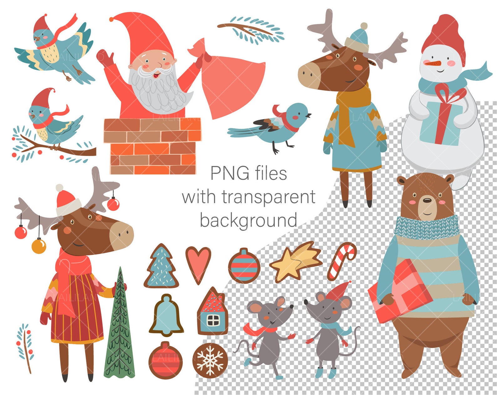 Christmas Clipart Cute Christmas Clipart Set With Santa - Etsy