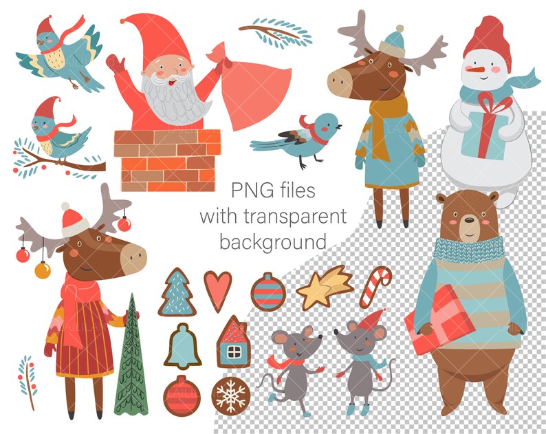 Christmas Clipart Cute Christmas Clipart Set With Santa - Etsy