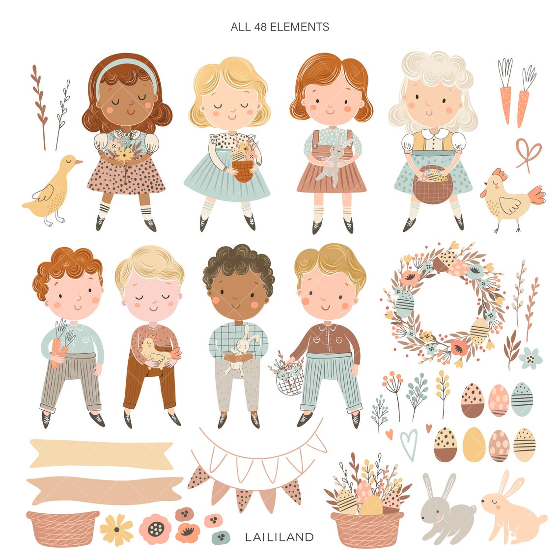 Easter Clipart Easter Kid Png Files Spring Clip Art Bunny - Etsy