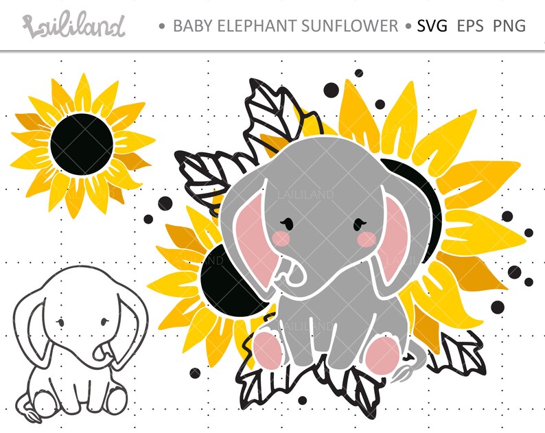 Baby Elephant Svg Baby Elephant With Sunflowers Svg Elephant - Etsy