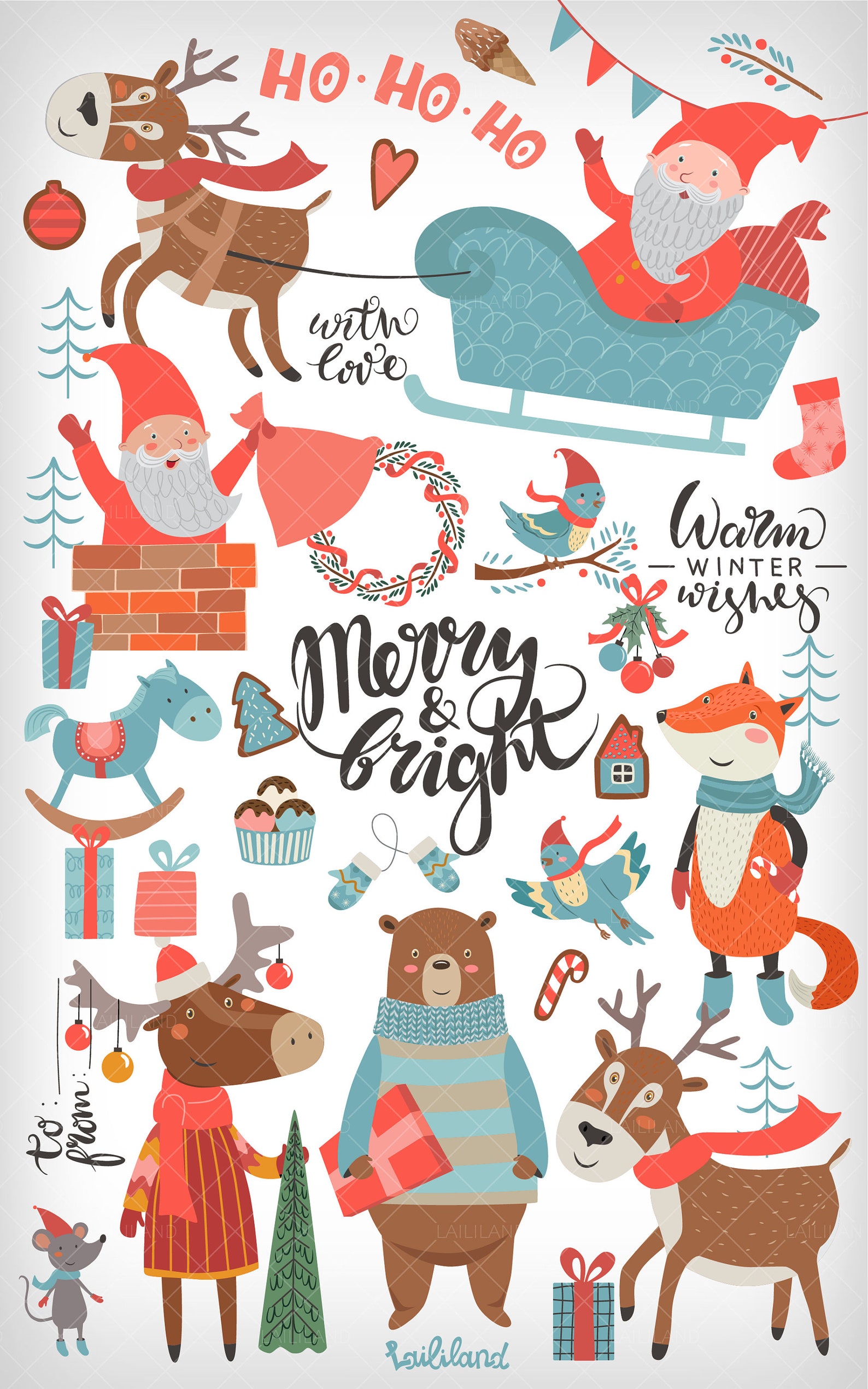 Christmas Clipart Cute Christmas Clipart Set With Santa - Etsy