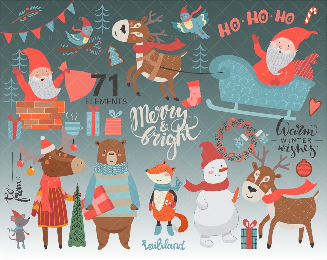 Christmas Clipart, Cute Christmas Clipart Set With Santa Claus, Polar ...