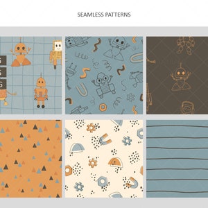 Robot Digital Paper, Seamless Pattern, Cute Robots Digital Background ...