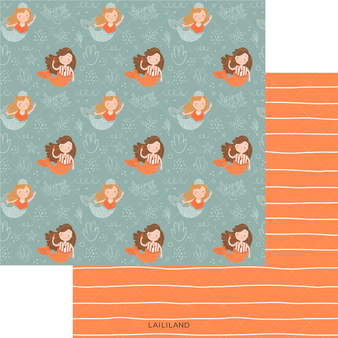 Mermaid Digital Paper Sea Seamless Pattern Ocean Digital - Etsy