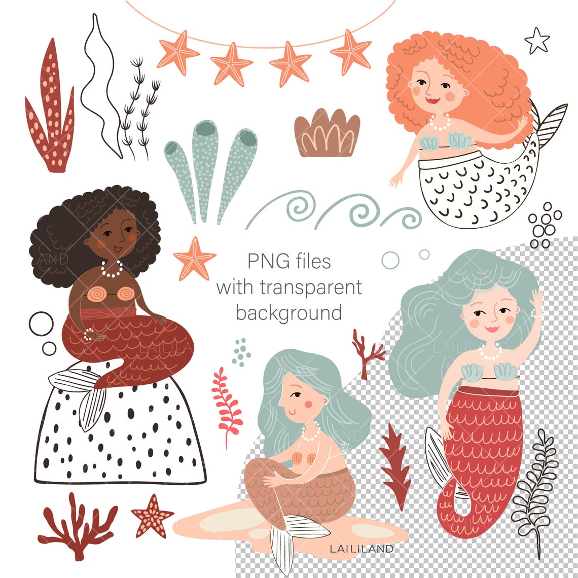 Mermaid Clipart, Sea Clipart, Cute Mermaid Vector Clip Art, Ocean ...