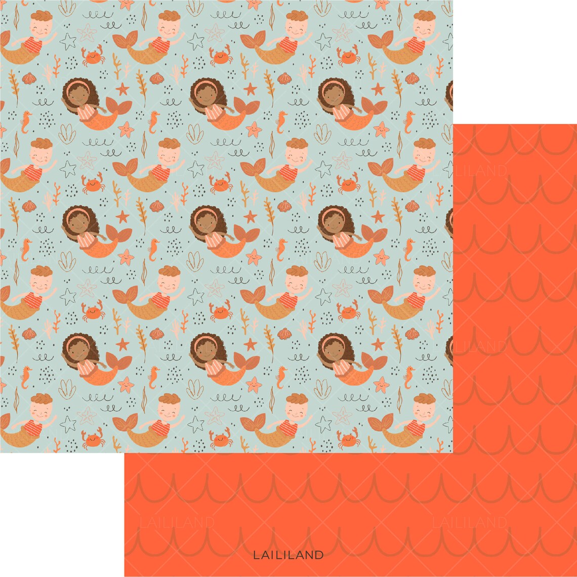 Mermaid Digital Paper Sea Seamless Pattern Ocean Digital - Etsy