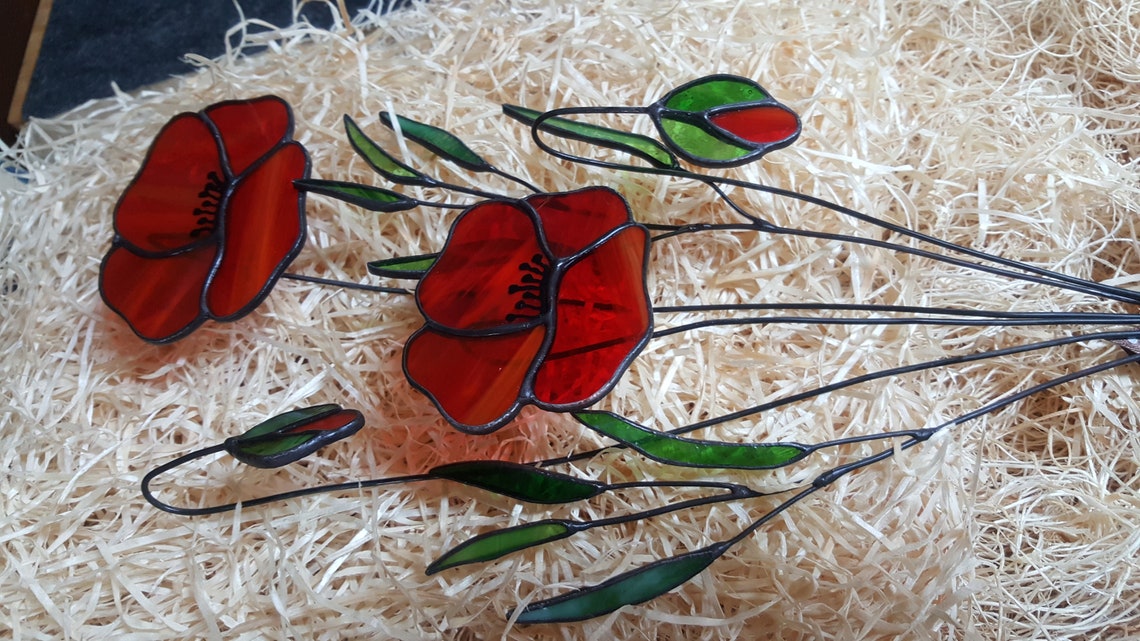 3D stained glass flower Glass Flower Decor Poppy Table | Etsy