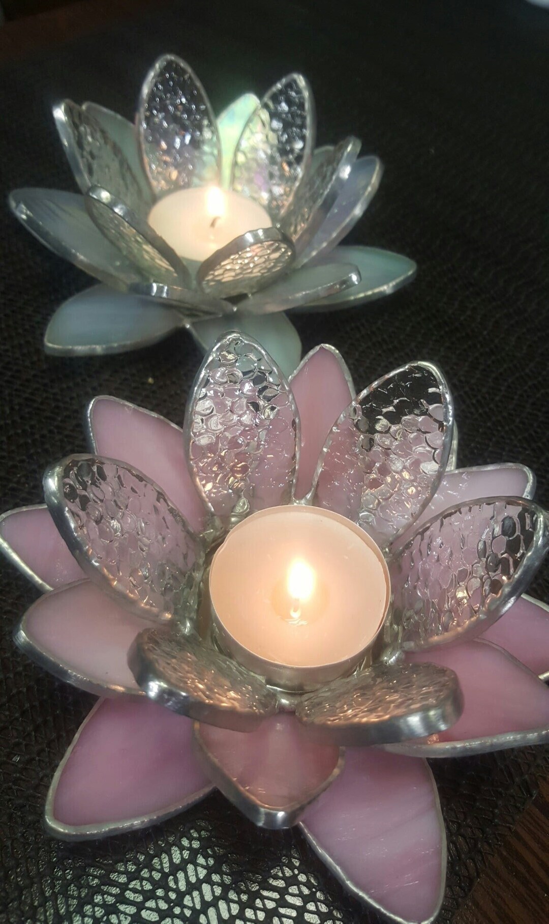 Pink Lotus Tea Lights, Stained Glass Tea Light Holder, Stained Glass ...