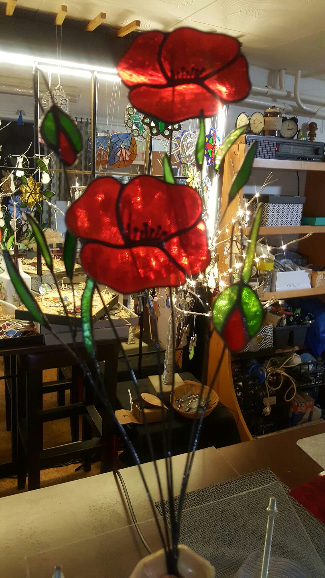 3D stained glass flower Glass Flower Decor Poppy Table | Etsy