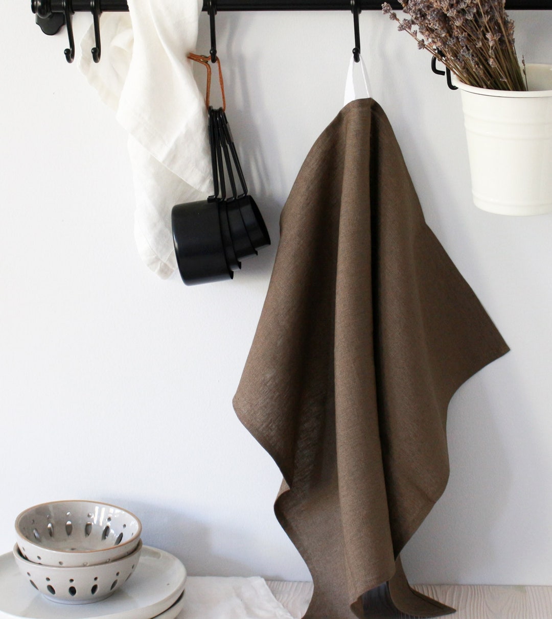 Brown Kitchen Towel Linen Towel With Loop Coffee Brown Tea - Etsy